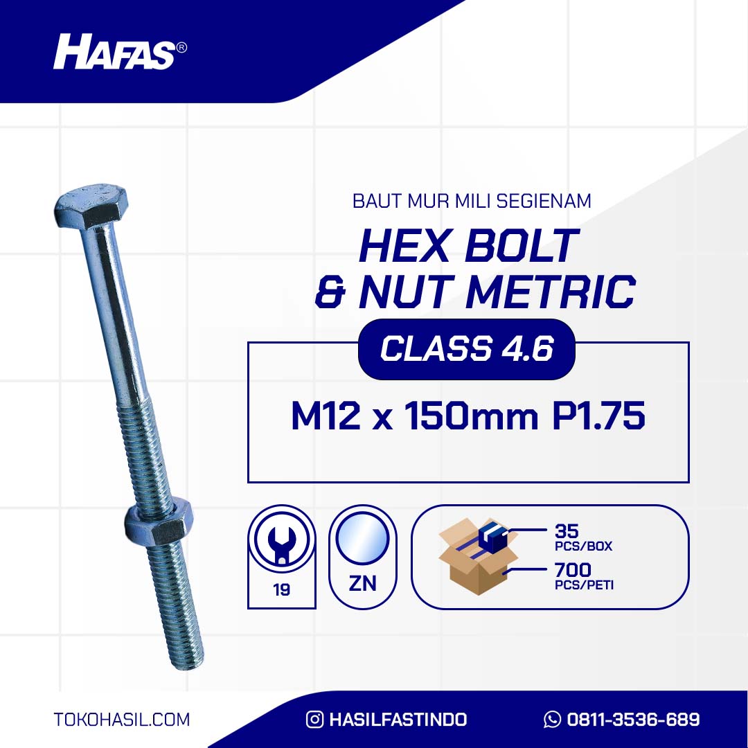 BOLT NUT MM 4.6 HALF THREAD DIN 931 UCP WHITE M12 X 150 P1.75 - Hafas