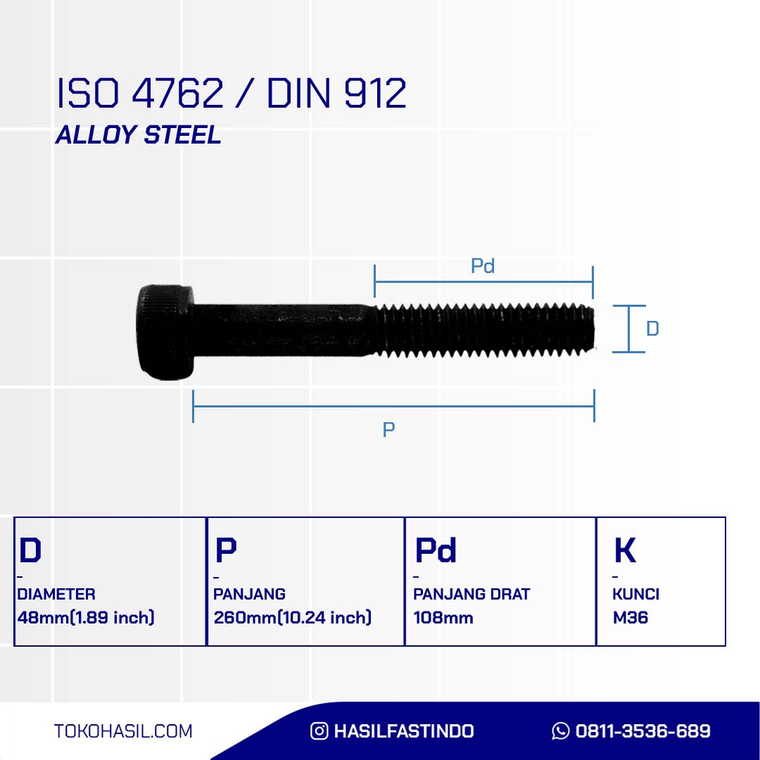 BAUT L SOCKET CAP BAJA 12.9 HITAM BAKAR M48 X 260mm P5.00 - Mur Baut ...