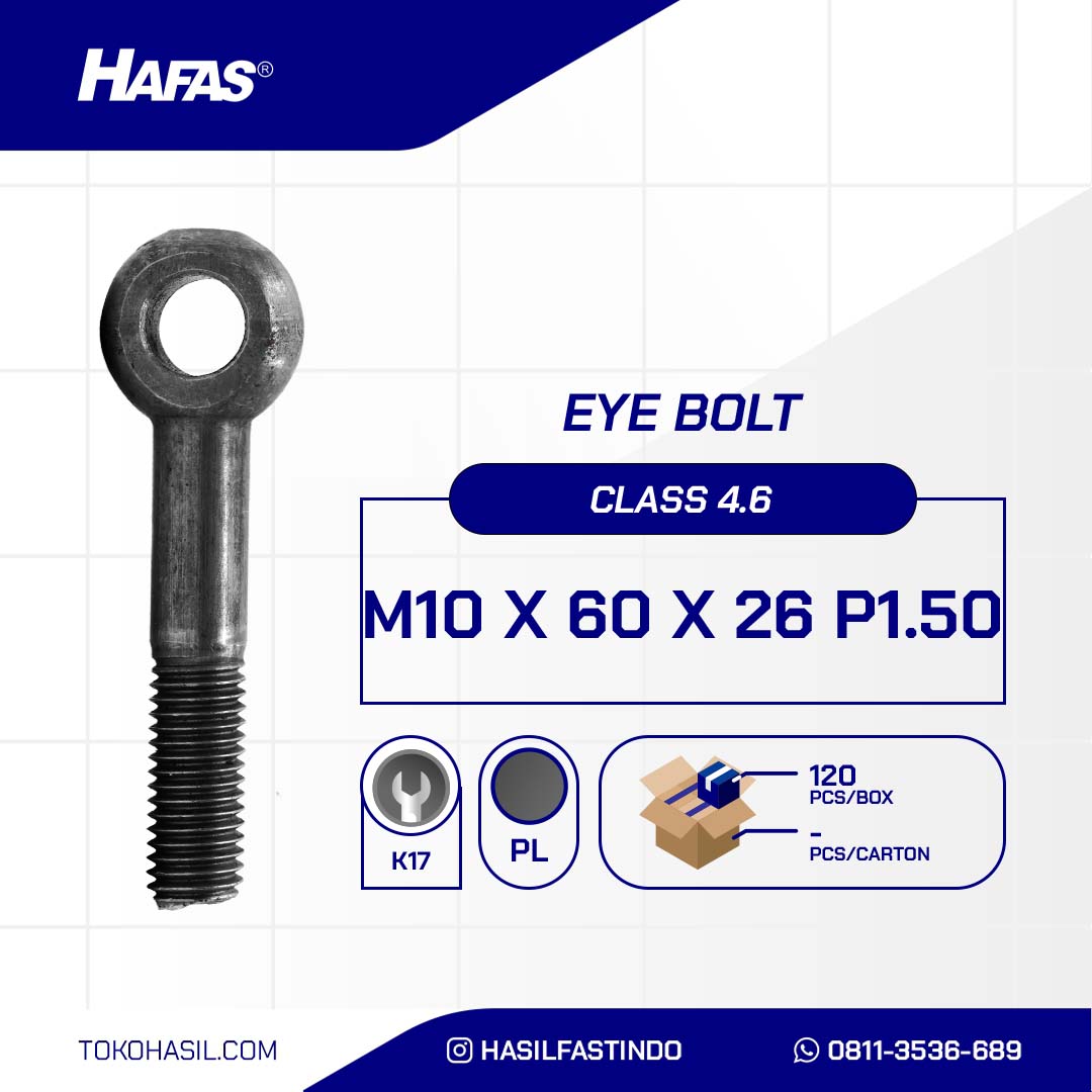 EYE BOLT M 10 X 60 X 26 P1.50 - Mur Baut Toko Hasil