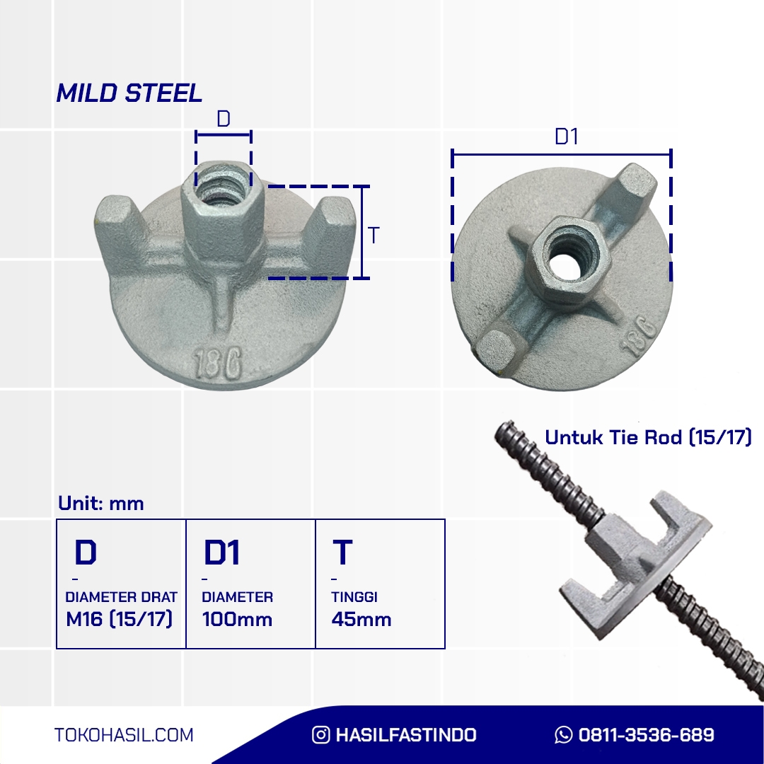 MUR TIE ROD (15/17) M16 / WING NUT PLAT WN94 - Hafas