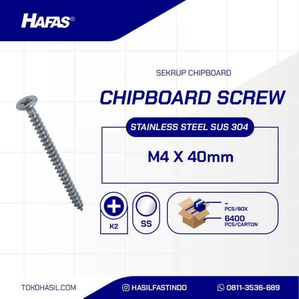 STAINLESS STEEL CHIPBOARD SCREW SUS 304 M4 X 40mm - Hafas