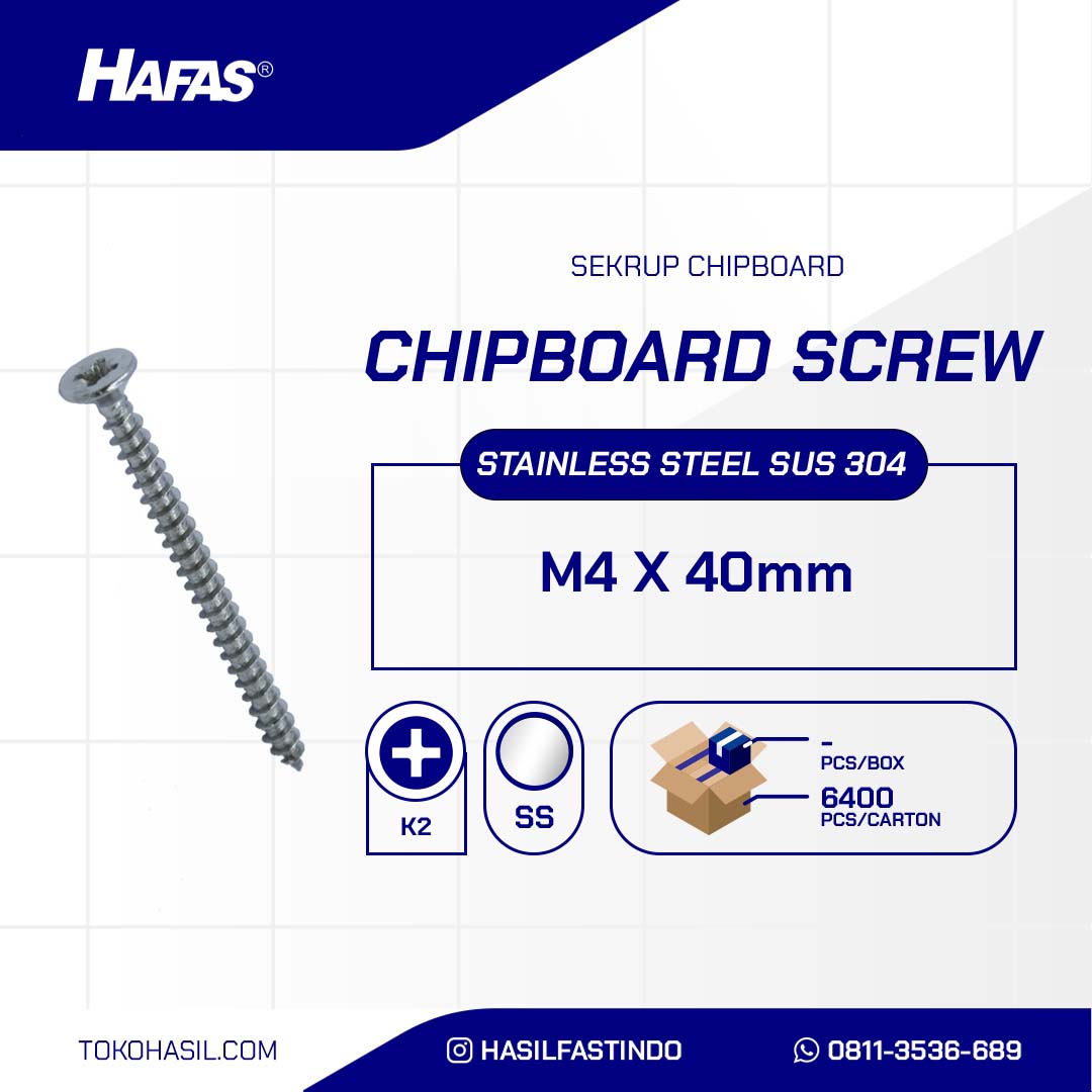 SEKRUP CHIPBOARD STAINLESS SUS 304 M4 X 40mm - Hafas