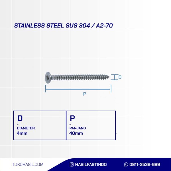 STAINLESS STEEL CHIPBOARD SCREW SUS 304 M4 X 40mm - Hafas