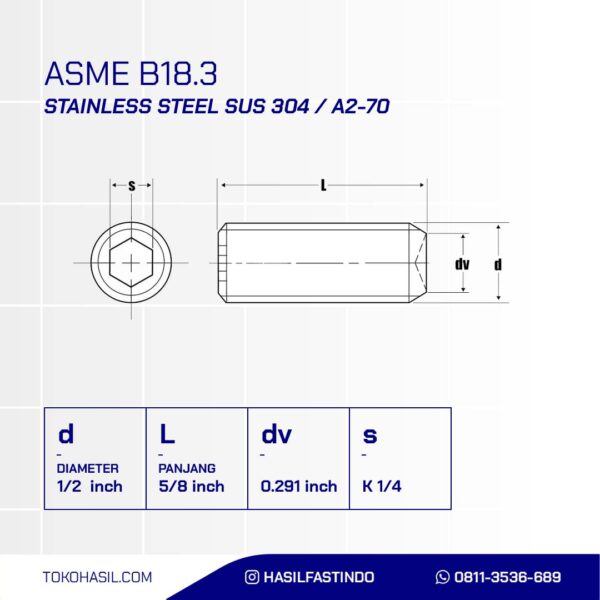STAINLESS STEEL SUS 304 1/2 X 5/8 12TPI PLANTING BOLT - Hafas