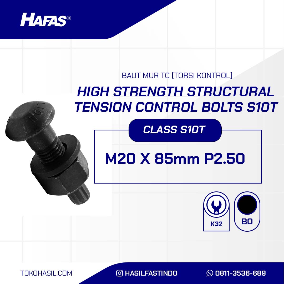 BLACK BURNED TC (TORSION CONTROL) BOLT M20 X 85MM P2.50 - Hafas