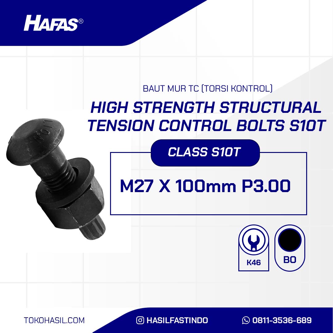 BOLT NUT TC (TORQUE CONTROL) BLACK BURNED M27 X 100MM P3.00 - Hafas