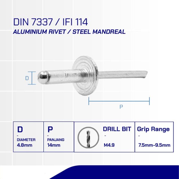 RIVET PIN AS/LF ALUMINUM M4.8 x 14mm - Hafas